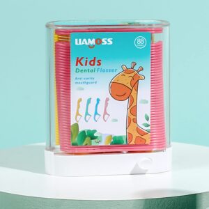 Kids Flossers Dispenser- LIAMOSS Dental Floss Picks Dispenser-Disposable Floss Sticks Dispenser,88 Count Flossing(Pink+Yellow),Hygiene and Organizer,More Convenient