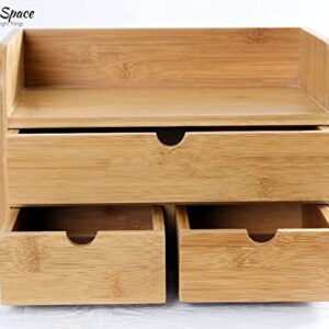 LifeSpace. Bamboo Makeup Organizer, Wooden Bathroom Counter Organizer, Vanity Wood Makeup Organizer with Drawers, Bedside Table Organizer Womens for Skin Care Cosmetics. No Assembly Required.