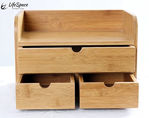 LifeSpace. Bamboo Makeup Organizer, Wooden Bathroom Counter Organizer, Vanity Wood Makeup Organizer with Drawers, Bedside Table Organizer Womens for Skin Care Cosmetics. No Assembly Required.