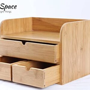 LifeSpace. Bamboo Makeup Organizer, Wooden Bathroom Counter Organizer, Vanity Wood Makeup Organizer with Drawers, Bedside Table Organizer Womens for Skin Care Cosmetics. No Assembly Required.