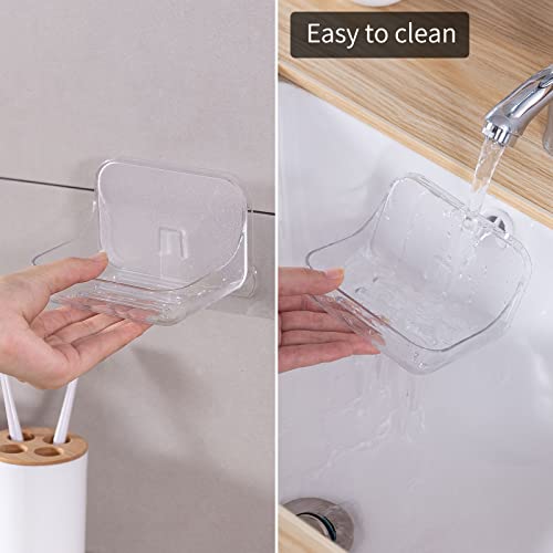 Ettori Soap Dish 2 Pack Soap Holder Plastic Adhesive Soap Holder for Shower Wall, Bathroom, Tub and Kitchen Sink, Drill- Free and Clear