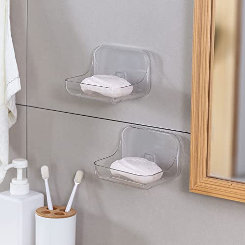 Ettori Soap Dish 2 Pack Soap Holder Plastic Adhesive Soap Holder for Shower Wall, Bathroom, Tub and Kitchen Sink, Drill- Free and Clear