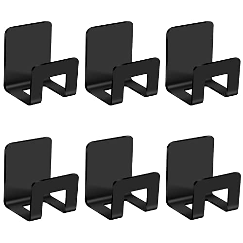 6 Pack Adhesive Towel Hooks Heavy Duty Stick on Wall Hooks Command Hooks Towel Hooks Door Hooks Waterproof Stainless Steel Kitchen Hooks, Adhesive Holders for Bathroom and Bedroom (6 Pcs Black)