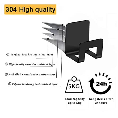 6 Pack Adhesive Towel Hooks Heavy Duty Stick on Wall Hooks Command Hooks Towel Hooks Door Hooks Waterproof Stainless Steel Kitchen Hooks, Adhesive Holders for Bathroom and Bedroom (6 Pcs Black)