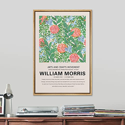 SIGNLEADER Framed Canvas Print Wall Art William Morris Rose Flower Garden Nature Wilderness Illustrations Fine Art Rustic Scenic Relax/Calm Colorful for Living Room, Bedroom, Office - 16"x24" NATURAL