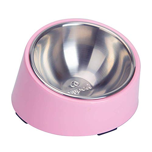 SuperDesign Mess Free 15° Slanted Bowl for Dogs and Cats, Tilted Angle Bulldog Bowl Dog Feeder, Non-Skid & Non-Spill, Easier to Reach Food S/0.5 Cup Pink