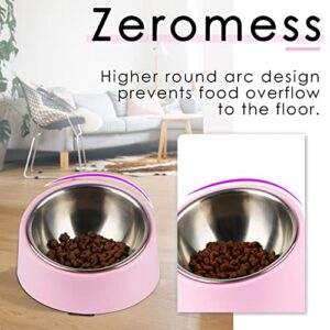 SuperDesign Mess Free 15° Slanted Bowl for Dogs and Cats, Tilted Angle Bulldog Bowl Dog Feeder, Non-Skid & Non-Spill, Easier to Reach Food S/0.5 Cup Pink