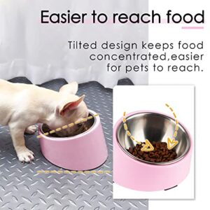 SuperDesign Mess Free 15° Slanted Bowl for Dogs and Cats, Tilted Angle Bulldog Bowl Dog Feeder, Non-Skid & Non-Spill, Easier to Reach Food S/0.5 Cup Pink