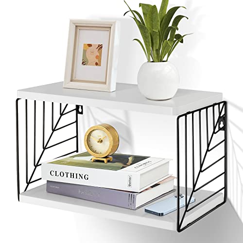 Floating Bedside Table Floating Nightstand Bedside Shelf Wall Mounted Nightstand 2 Tier Floating Wall Shelf Beside Table Floating Shelves for Wall in Bedroom, Living Room,Bathroom,Kitchen,Office,White