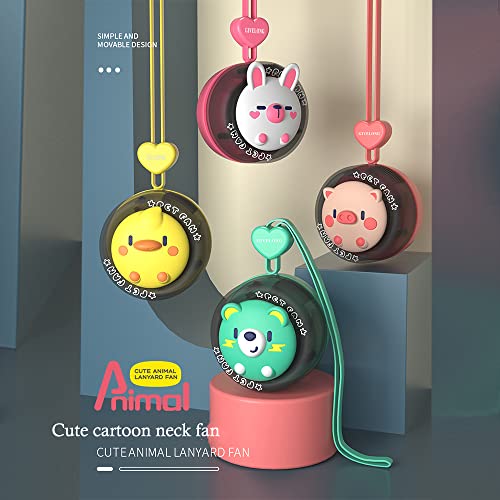 S.ROKE TTAN Portable Hanging Neck Fan for Kids, Rechargeable Personal Necklace Mini Fan, Cute Animal Lanyard Fan, 3 Speeds Adjustable Bladeless Quiet Fan for Kids (White Rabbit)