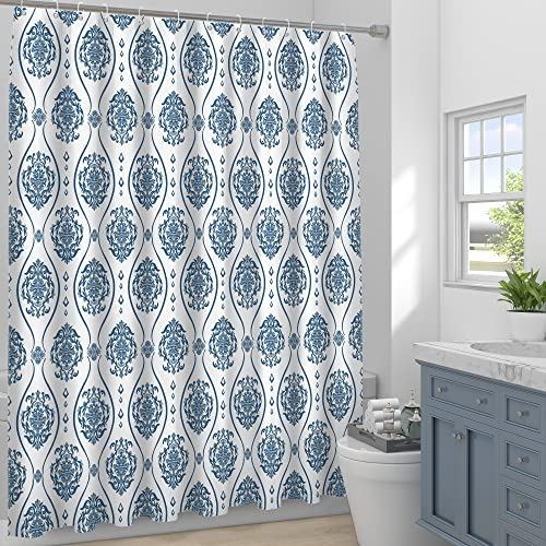 SUMGAR Boho Damask Flowers Shower Curtain Blue and White, Retro Ogee Pattern Bathroom Curtains, Classic Paisley Totem Moroccan Beach Fabric Shower Curtains Set with Hooks 72x72 Inches