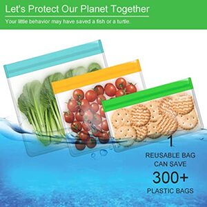 FEXIA 10 Pack Reusable Food Storage Bags (2 Reusable Freezer Gallon Bags, 4 Reusable Sandwich Bags & 4 Reusable Snack Bags) Free Leakproof Ziplock Stash Bags for Food Meat Fruit Veggies