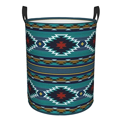 Blue Aztec Print Laundry Baskets, Canvas Fabric Laundry Hamper,Collapsible Clothes Hamper With Handles For Home,Office,Bedroom Medium