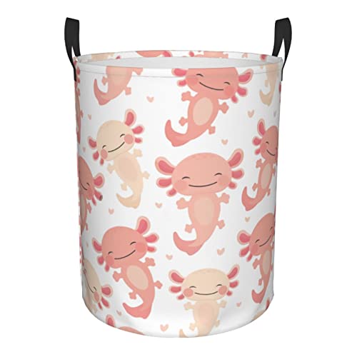 Cute Kawaii Axolotl Laundry Baskets, Canvas Fabric Laundry Hamper,Collapsible Clothes Hamper With Handles For Home,Office,Bedroom Medium