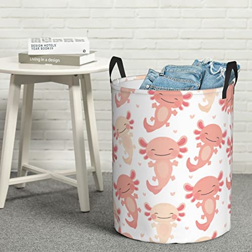 Cute Kawaii Axolotl Laundry Baskets, Canvas Fabric Laundry Hamper,Collapsible Clothes Hamper With Handles For Home,Office,Bedroom Medium