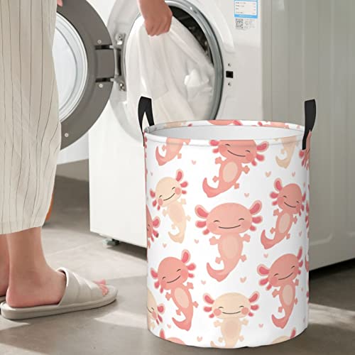 Cute Kawaii Axolotl Laundry Baskets, Canvas Fabric Laundry Hamper,Collapsible Clothes Hamper With Handles For Home,Office,Bedroom Medium