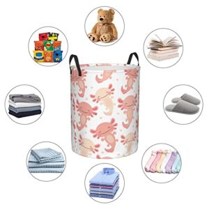 Cute Kawaii Axolotl Laundry Baskets, Canvas Fabric Laundry Hamper,Collapsible Clothes Hamper With Handles For Home,Office,Bedroom Medium