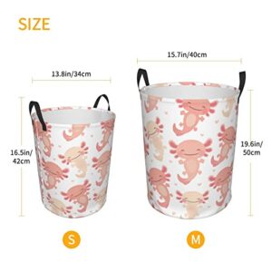 Cute Kawaii Axolotl Laundry Baskets, Canvas Fabric Laundry Hamper,Collapsible Clothes Hamper With Handles For Home,Office,Bedroom Medium