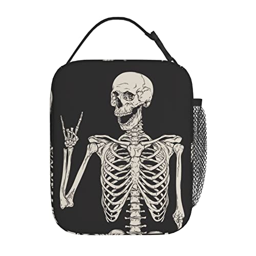 YETTA YANG Halloween Skeleton Funny Skull Portable Lunch Bag Insulated Lunch Box Reusable Totes For Women Men Work Picnic Camping