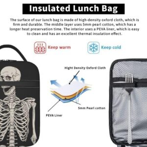 YETTA YANG Halloween Skeleton Funny Skull Portable Lunch Bag Insulated Lunch Box Reusable Totes For Women Men Work Picnic Camping