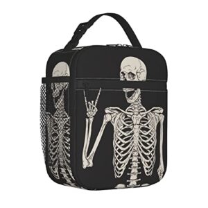 YETTA YANG Halloween Skeleton Funny Skull Portable Lunch Bag Insulated Lunch Box Reusable Totes For Women Men Work Picnic Camping