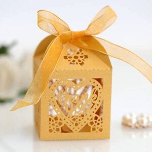 Elephant-package 25 Pcs Laser Cut Boxes (Gold), Bridal Shower Favor Boxes with Ribbon, Thank You Lace Candy Boxes, Party Favor, Wedding, Anniversary