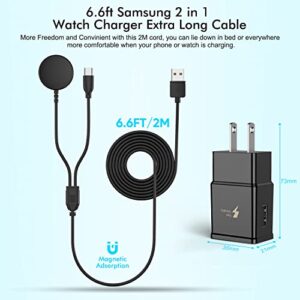 2 in 1 Samsung Watch Charger 6.6FT/2M Galaxy Watch Charger Cable With 18W USB A Fast Charger Power Adapter Plug for Samsung Galaxy Watch 5/4/3/Active 2/1,Galaxy S22/S21/S20/S10/Note 20/10/9/8,Buds,Tab