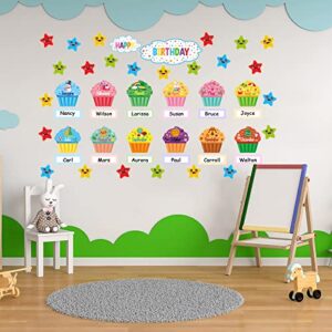 64 Pcs Happy Birthday Bulletin Board Set Bright Cupcake Cut-Outs for Calendars Classroom Decoration