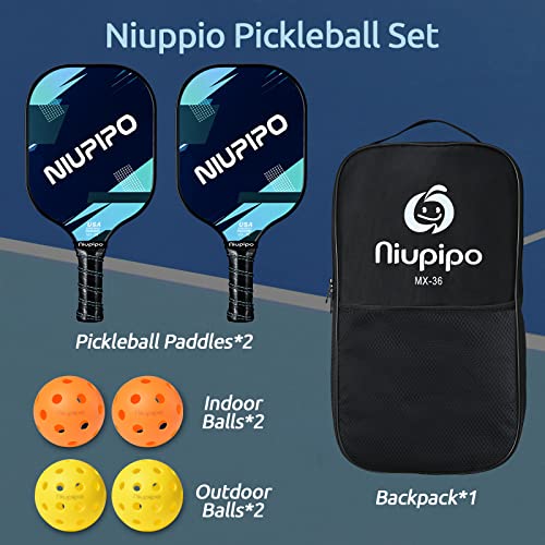 niupipo Pickleball Paddles, Lightweight Pickleball Paddles Set of 2 w/Fiberglass Surface, Polypropylene Honeycomb Core, Cushion Grip, 4 Balls for Outdoor & Indoor Play, USA Pickleball Approved