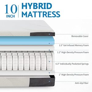 LIFERECORD Twin Mattress, 10 Inch Memory Foam and Innerspring Hybrid Mattress, Gel Infused Mattress, Medium Firm Twin Size Mattress in a Box, Made in USA, CertiPUR-US Certified