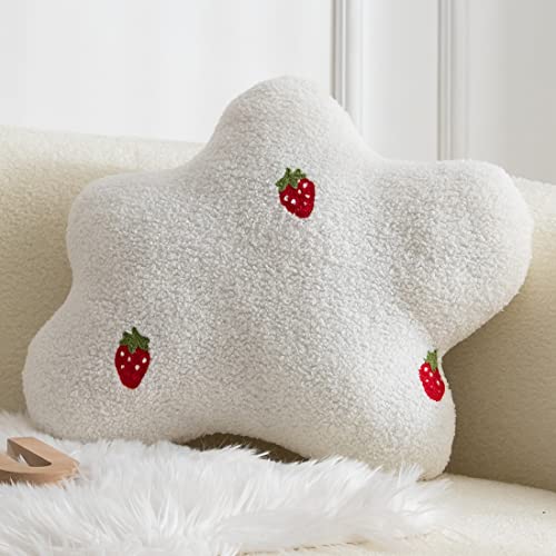 vctops Cute Cloud Shaped Throw Pillows Strawberry Embroidery Pattern Comfortable Plush Fuzzy Pillow Cushion Decorative Pillow, Cream