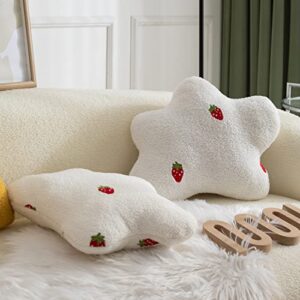 vctops Cute Cloud Shaped Throw Pillows Strawberry Embroidery Pattern Comfortable Plush Fuzzy Pillow Cushion Decorative Pillow, Cream