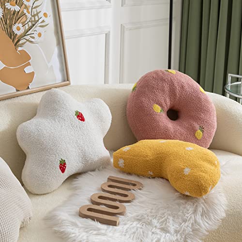 vctops Cute Cloud Shaped Throw Pillows Strawberry Embroidery Pattern Comfortable Plush Fuzzy Pillow Cushion Decorative Pillow, Cream