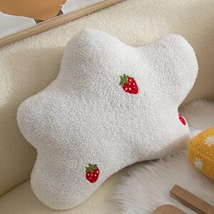 vctops Cute Cloud Shaped Throw Pillows Strawberry Embroidery Pattern Comfortable Plush Fuzzy Pillow Cushion Decorative Pillow, Cream