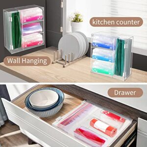 Ziplock Bag Storage Organizer, Acrylic Baggie Organizer for Drawer Kitchen Clear Plastic Food Storage Bags Holder Organizer for Gallon, Quart, Sandwich, Snap, Freezer, Slider Bags, 12 Inch