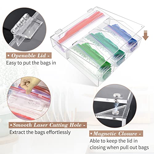 Ziplock Bag Storage Organizer, Acrylic Baggie Organizer for Drawer Kitchen Clear Plastic Food Storage Bags Holder Organizer for Gallon, Quart, Sandwich, Snap, Freezer, Slider Bags, 12 Inch