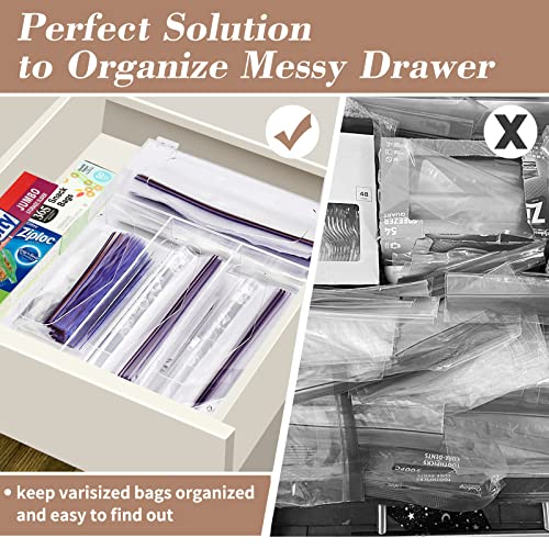 Ziplock Bag Storage Organizer, Acrylic Baggie Organizer for Drawer Kitchen Clear Plastic Food Storage Bags Holder Organizer for Gallon, Quart, Sandwich, Snap, Freezer, Slider Bags, 12 Inch