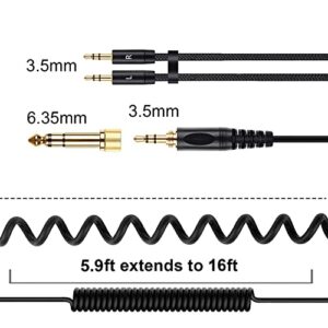 HE400SE Replacement Cable Cord for Hifiman HE4XX HE400SE HE400I(3.5mm Plug Version) Headphone Cable, 5.9Ft to 16Ft Coiled Cable (Dual 3.5mm Plugs)