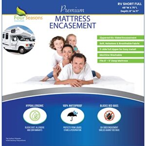 rv short full mattress protector (48”wx75 l) fits 8"-11" depth - zippered waterproof three quarter 3/4 full mattress encasement - hypoallergenic premium bed cover protects from dust allergens