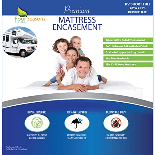 RV Short Full Mattress Protector (48”Wx75 L) Fits 8"-11" Depth - Zippered Waterproof Three Quarter 3/4 Full Mattress Encasement - Hypoallergenic Premium Bed Cover Protects from Dust Allergens