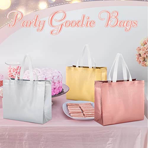 54 Pack Reusable Gift Bag Set Glossy Glitter Reusable Grocery Bag with Handle Non Woven Shopping Bags Tote Bag Wedding Gift Bag for Bridesmaid Birthday Party Wedding, Mixed Color, 11 x 12 x 4.7 Inch