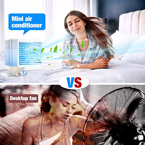 OCROUKI Portable Air Conditioners, Mini Air Conditioner with LED Night Light, Evaporative Air Cooler with 800ML Water Tank, USB Powered Air Cooling Fan for Car, Office, Home and Camping