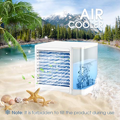 OCROUKI Portable Air Conditioners, Mini Air Conditioner with LED Night Light, Evaporative Air Cooler with 800ML Water Tank, USB Powered Air Cooling Fan for Car, Office, Home and Camping