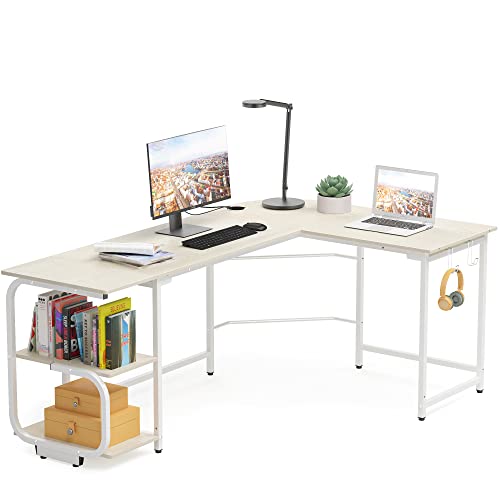 Merronix L Shaped Office Desk, Modern Reversible L Gaming Desk for Home Office, Spacious Desktop Corner Computer Desk, Beige