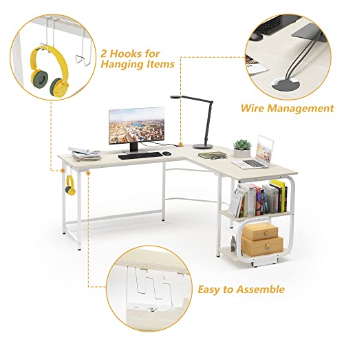 Merronix L Shaped Office Desk, Modern Reversible L Gaming Desk for Home Office, Spacious Desktop Corner Computer Desk, Beige