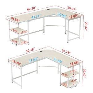 Merronix L Shaped Office Desk, Modern Reversible L Gaming Desk for Home Office, Spacious Desktop Corner Computer Desk, Beige