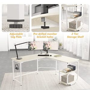 Merronix L Shaped Office Desk, Modern Reversible L Gaming Desk for Home Office, Spacious Desktop Corner Computer Desk, Beige