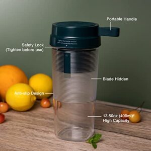 Matekxy Portable Blender Shakes and Smoothies Personal Size Blender 13.5oz 7.4V Powerful Juicer Cup with USB Rechargeable for Home, Office, Sport, Outdoors (Pine Green)