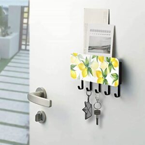 xigua Summer Lemon Key Holder for Wall with Mail Organizer & 5 Key Hooks Decorative Key and Mail Holder for Hallway Kitchen Office Farmhouse Decor,7.1" x 4.1" x 1.2"