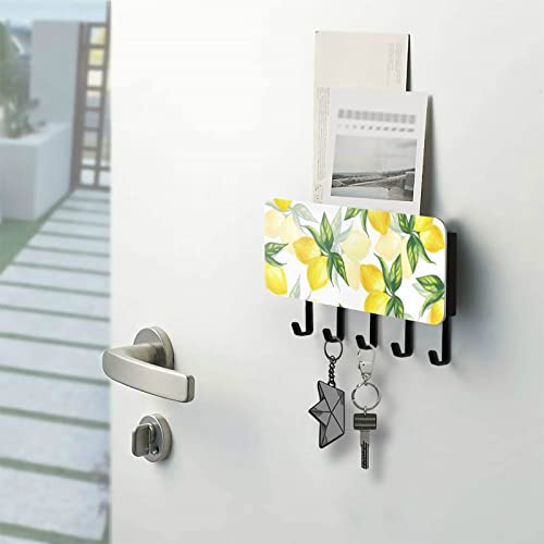 xigua Summer Lemon Key Holder for Wall with Mail Organizer & 5 Key Hooks Decorative Key and Mail Holder for Hallway Kitchen Office Farmhouse Decor,7.1" x 4.1" x 1.2"